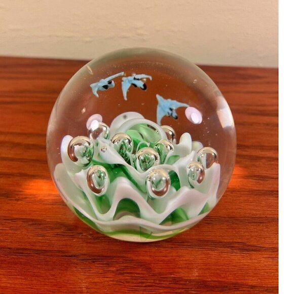 Unmarked | Accents | Vintage Paperweight Art Glass Orb Sphere Blue ...